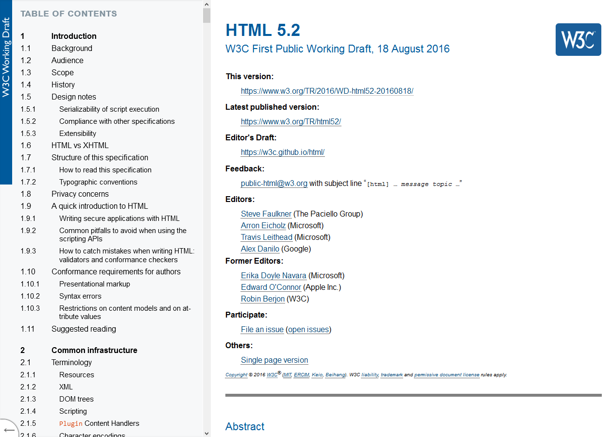 HTML 5.2 の First Public Working Draft （FPWD） が公開される - WWW WATCH